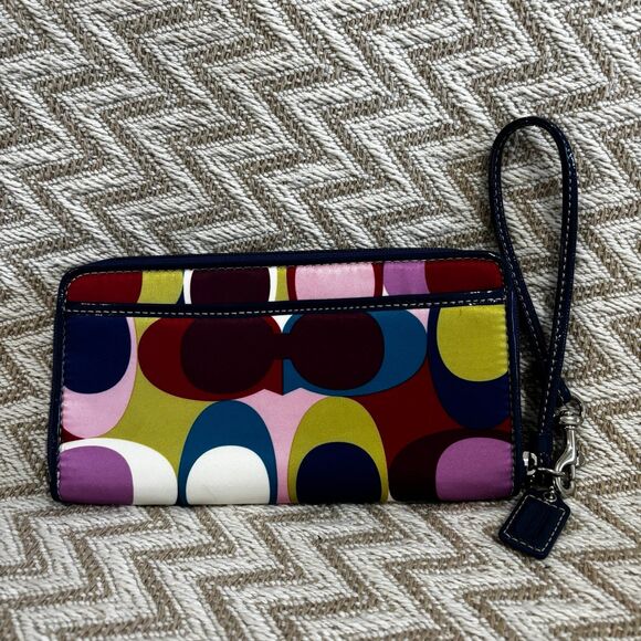 Coach | Bags | Coach Multicolor Wristlet Wallet Signature Satin Scarf ...